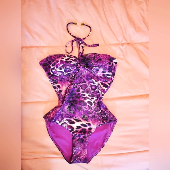 enfasis | Swim | European Purple Halter One Piece Snake Skin Swimsuit ...